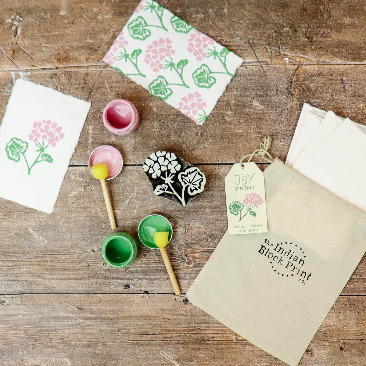 Joy of Print x The Indian Block Print Co. Potted Geranium Notelet Kit