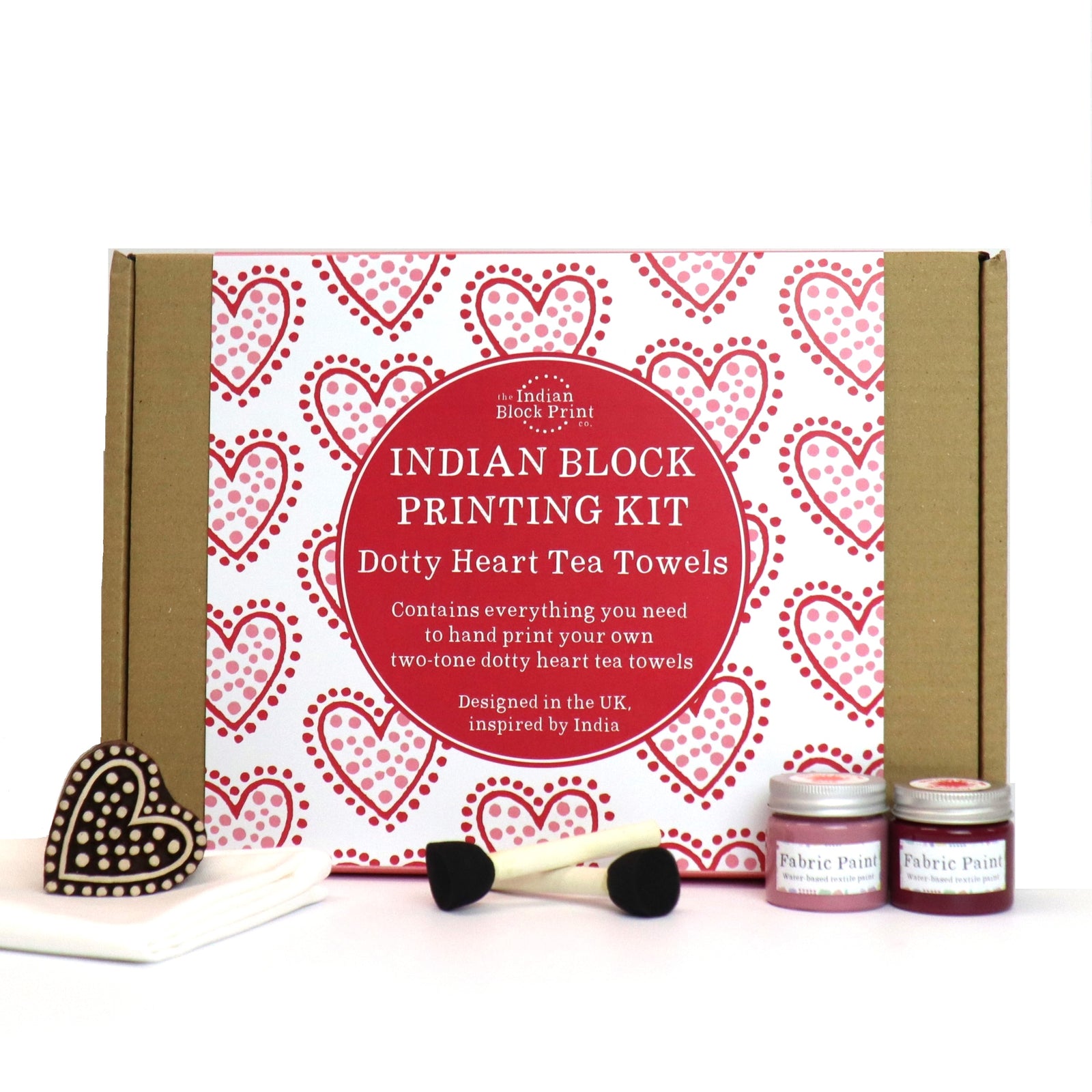 Indian Block Printing Kit - Dotty Heart Tea Towels – The Indian Block Print Co.