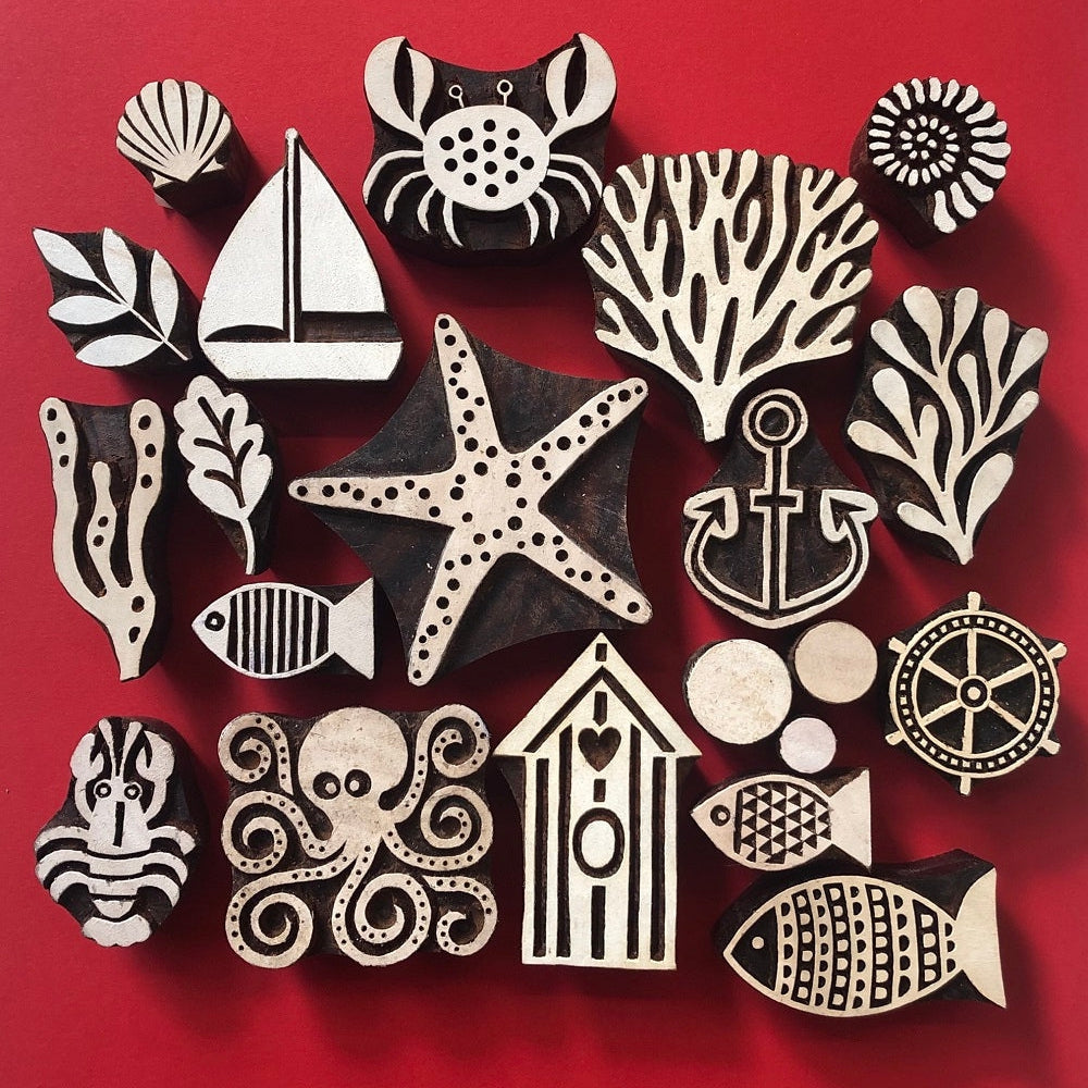 Indian Wooden Block Set - Sealife – The Indian Block Print Co.