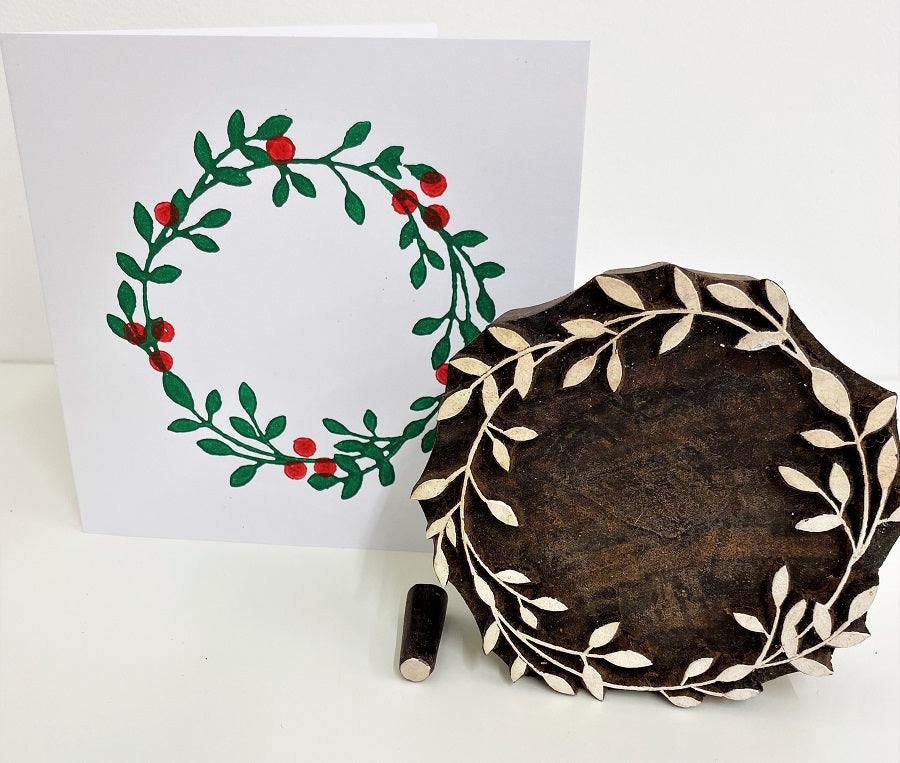 Block Printing Kit- Wreath & Berries Christmas Cards – The Indian Block ...