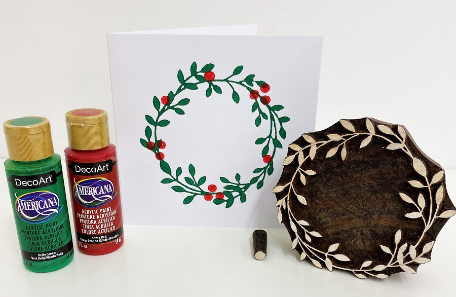 Block Printing Kit- Wreath & Berries Christmas Cards – The Indian Block ...