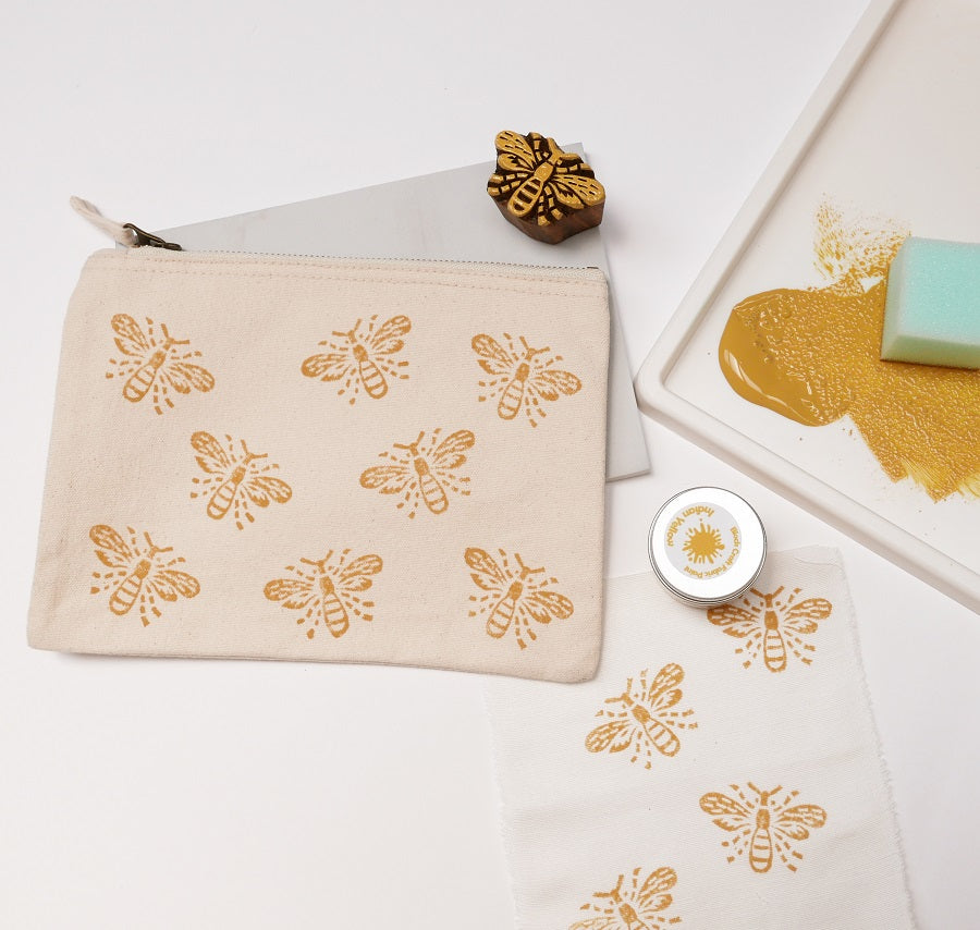 Block Printing Kit- Mustard Bee Pouch – The Indian Block Print Co.