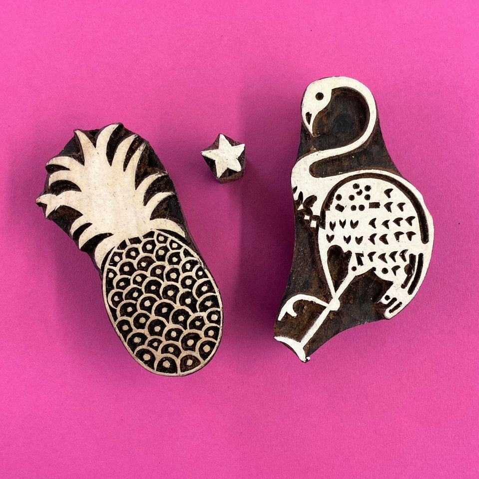 Indian Wooden Block Set - Funky Flamingo – The Indian Block Print Co.