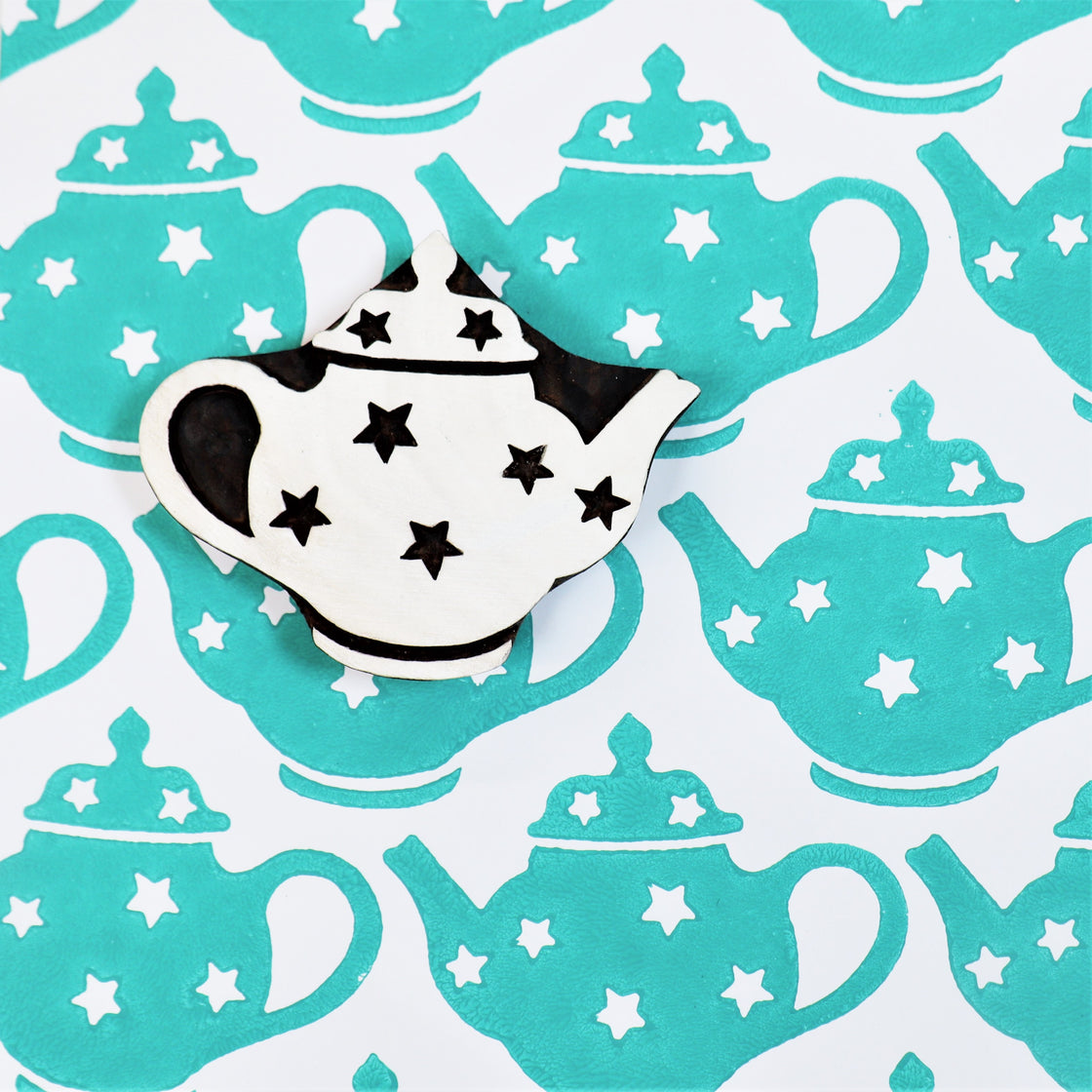 Indian Wooden Printing Block - Starry Teapot – The Indian Block Print Co.