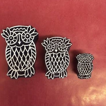 Indian Wooden Block Set - 3 Owls – The Indian Block Print Co.