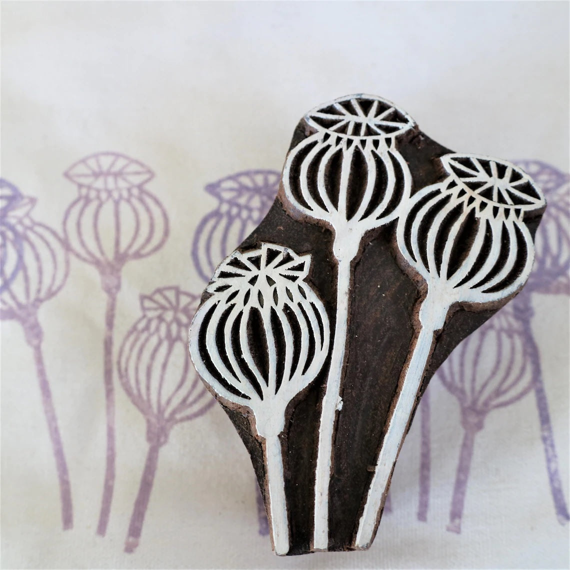 Indian Wooden Printing Block - Triple Poppy Heads – The Indian Block ...