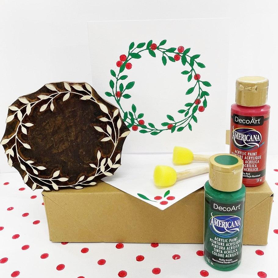 Block Printing Kit- Wreath & Berries Christmas Cards – The Indian Block ...