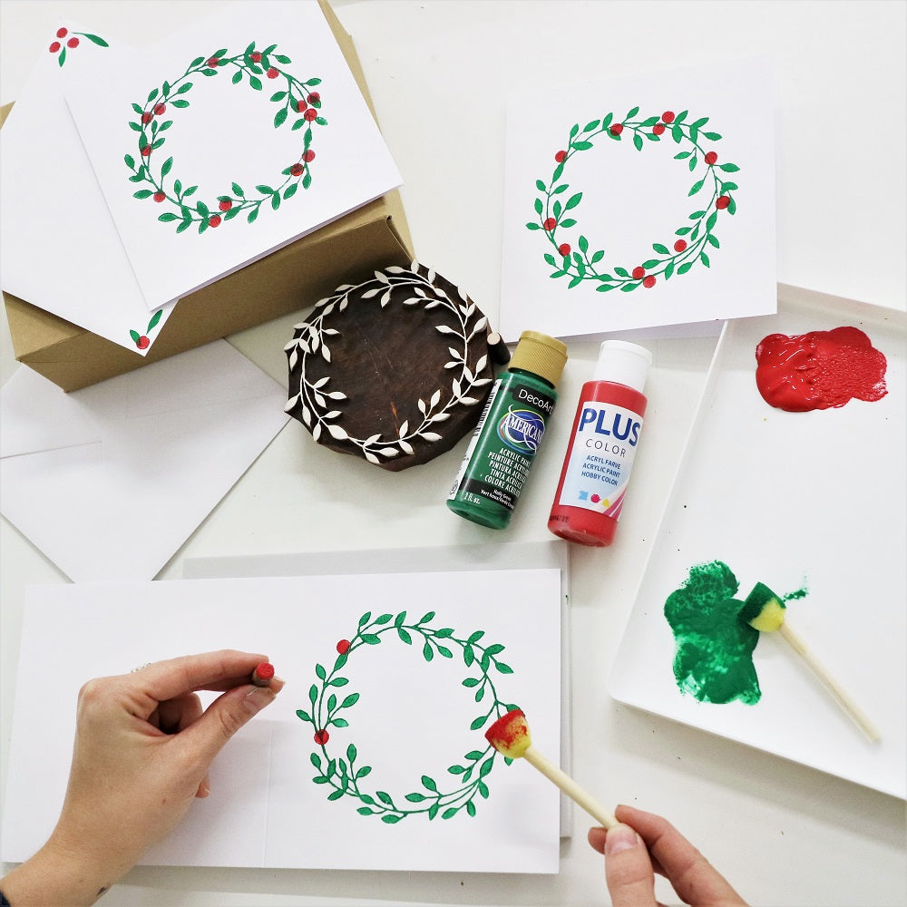 Block Printing Kit- Wreath & Berries Christmas Cards – The Indian Block ...
